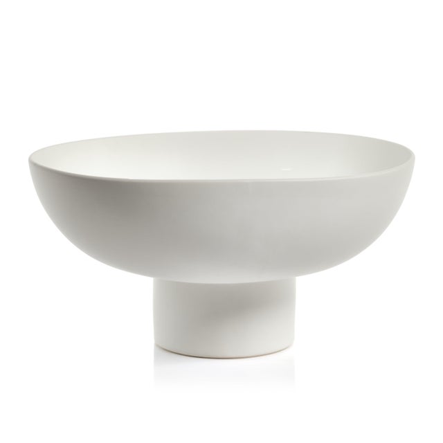 Kumasi White Ceramic Footed Bowl | Chairish