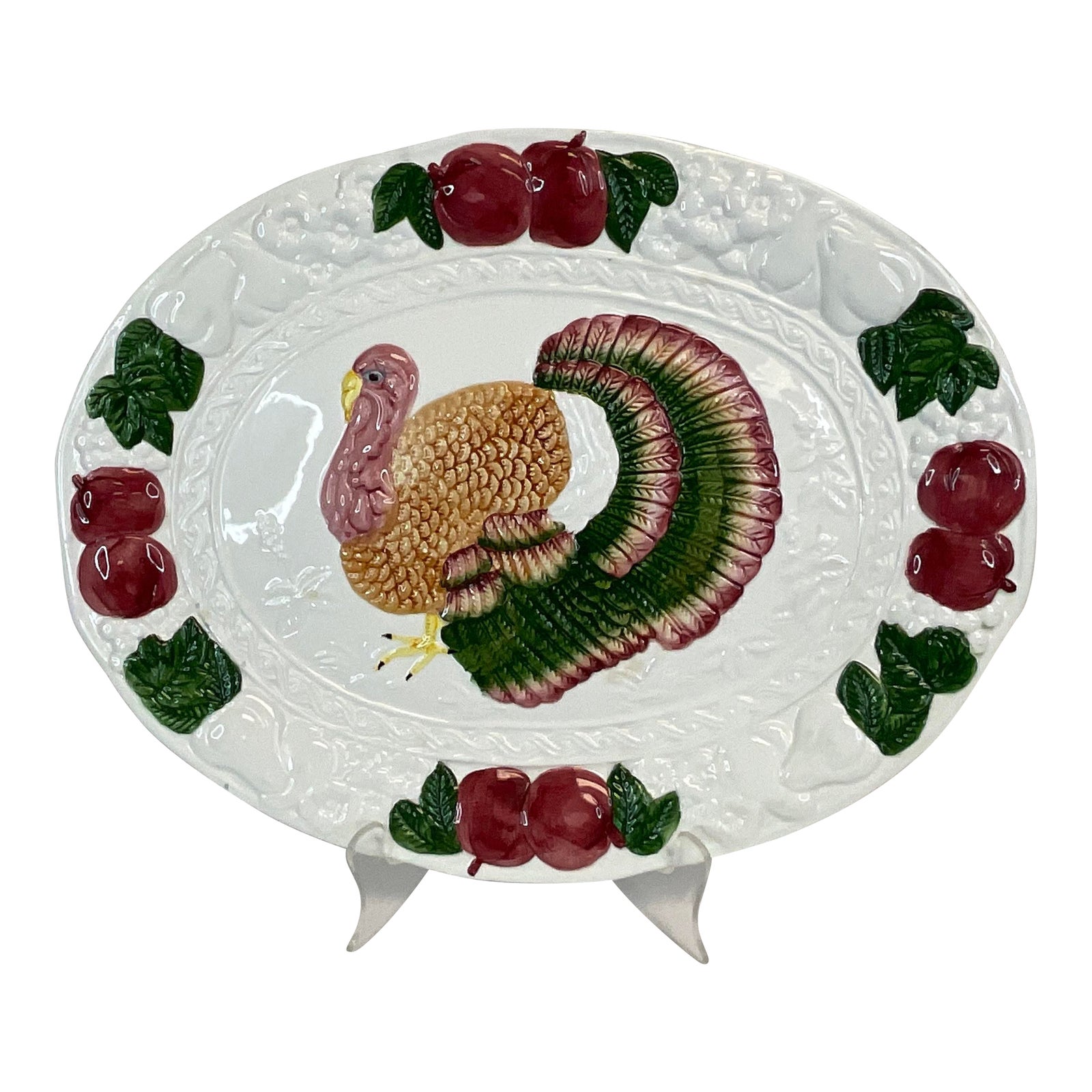 1980s Americana Boho Chic Hand Painted Ceramic Turkey Platter | Chairish
