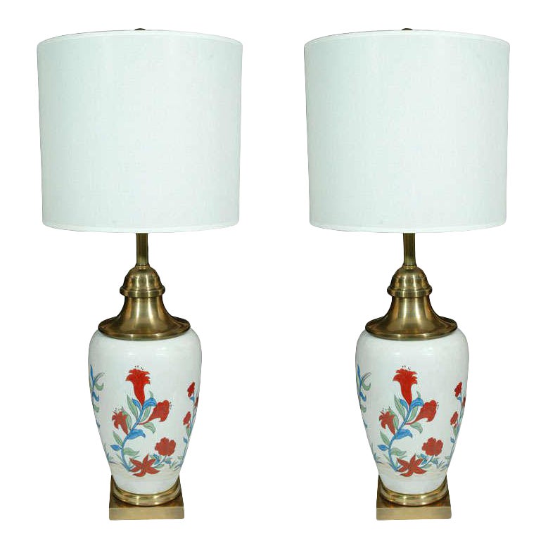 Chapman Hand-Painted Porcelain Lamps - Pair | Chairish