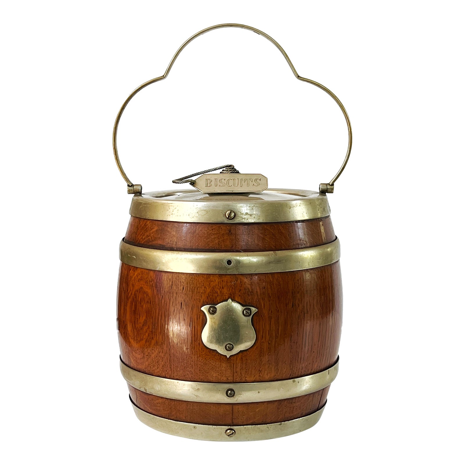 Large Antique 19th Century English Oak Barrel Biscuit Jar With Rare ...