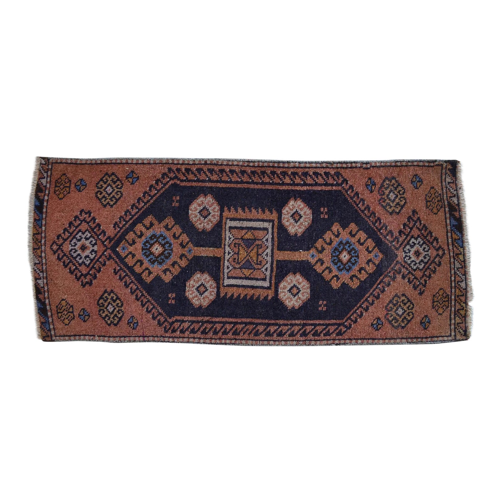 Kurdish Rug Distressed Low Pile Medallion Pattern Yastik Rug Faded ...