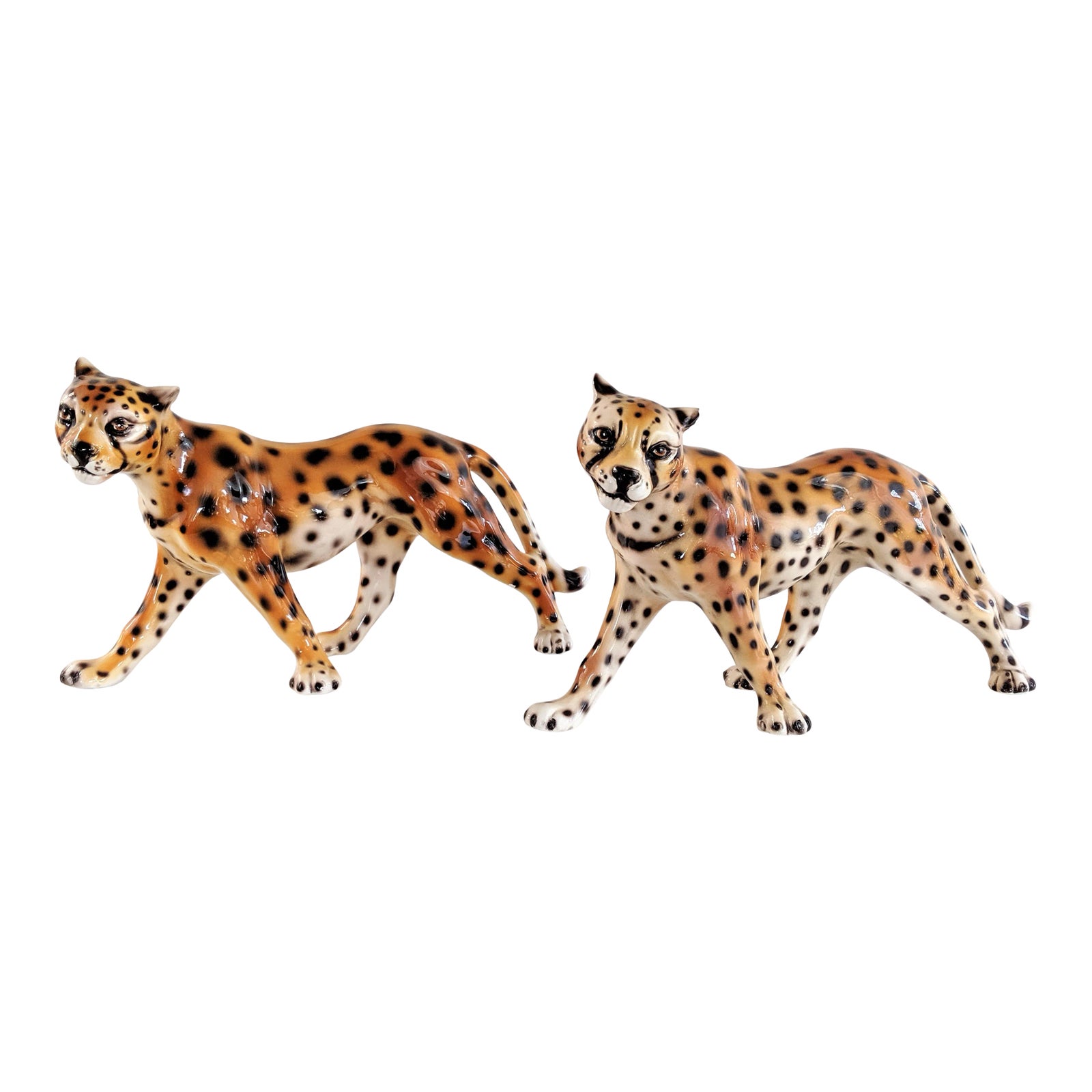 1970s Vintage Ceramic Cheetah Leopard Figurines - a Pair | Chairish