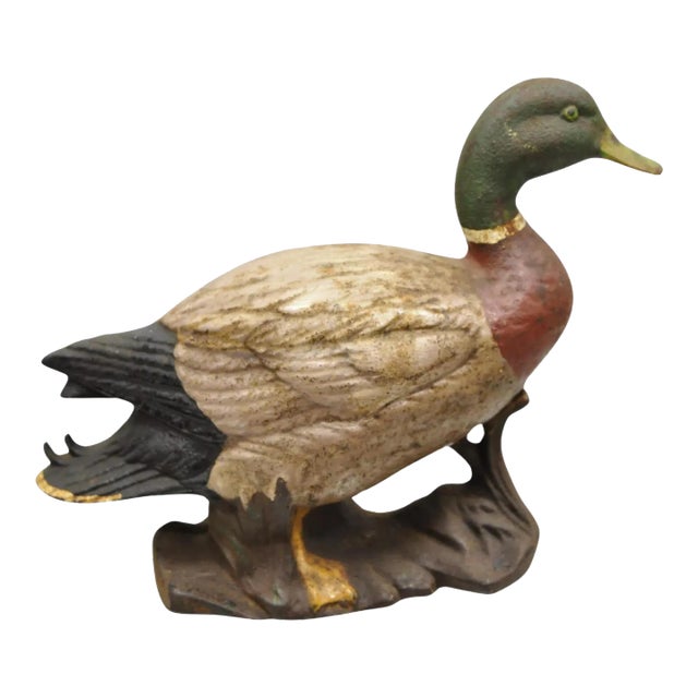 Antique Victorian Cast Iron Figural Painted Mallard Duck Door Stop ...