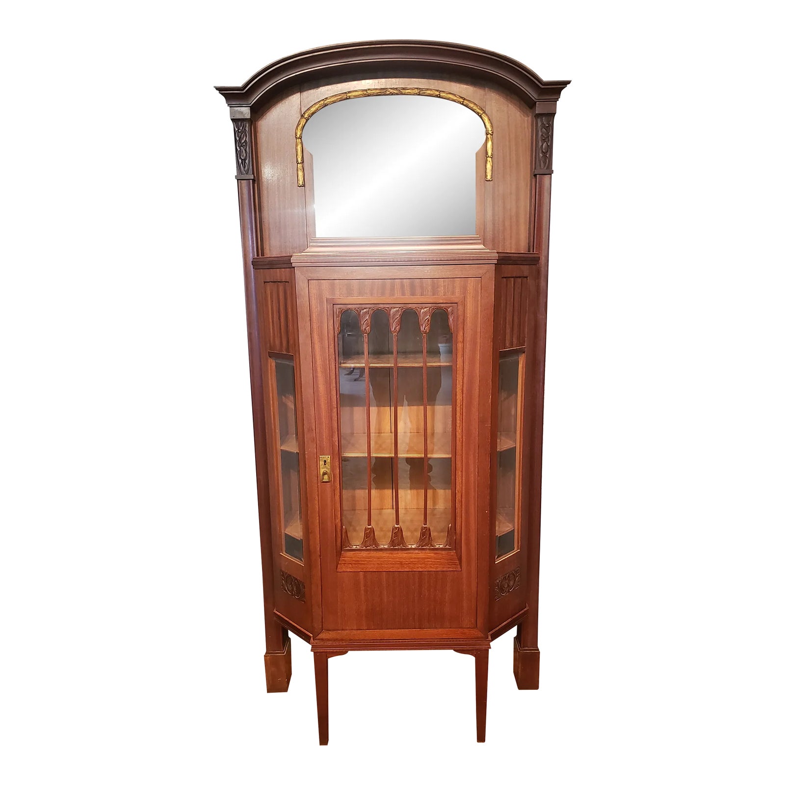 Early 20th Century Antique Walnut Victorian Curio Cabinet With Mirror ...