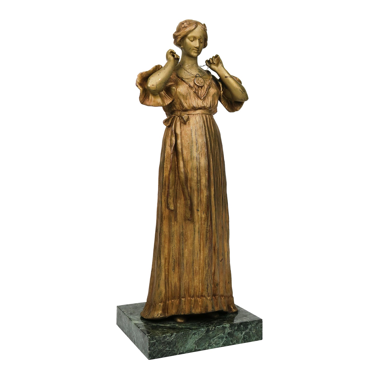 Art Nouveau Gilt Bronze Sculpture of a Standing Lady by Dominique ...