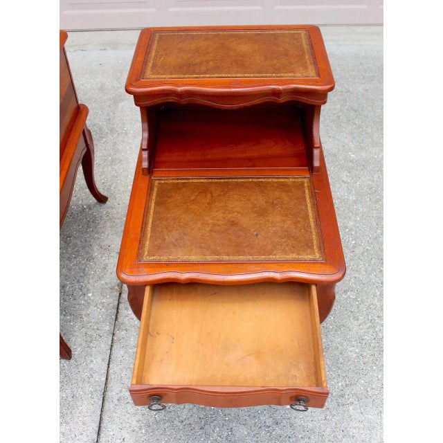 Pair of Vintage Two-Tier Leather Step Side Tables With Drawers | Chairish