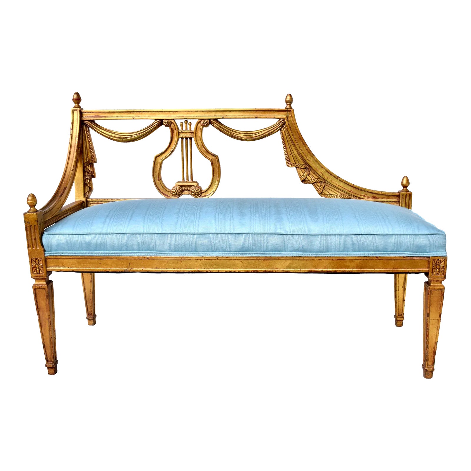 French Recamier Bench in French Blue Moire | Chairish