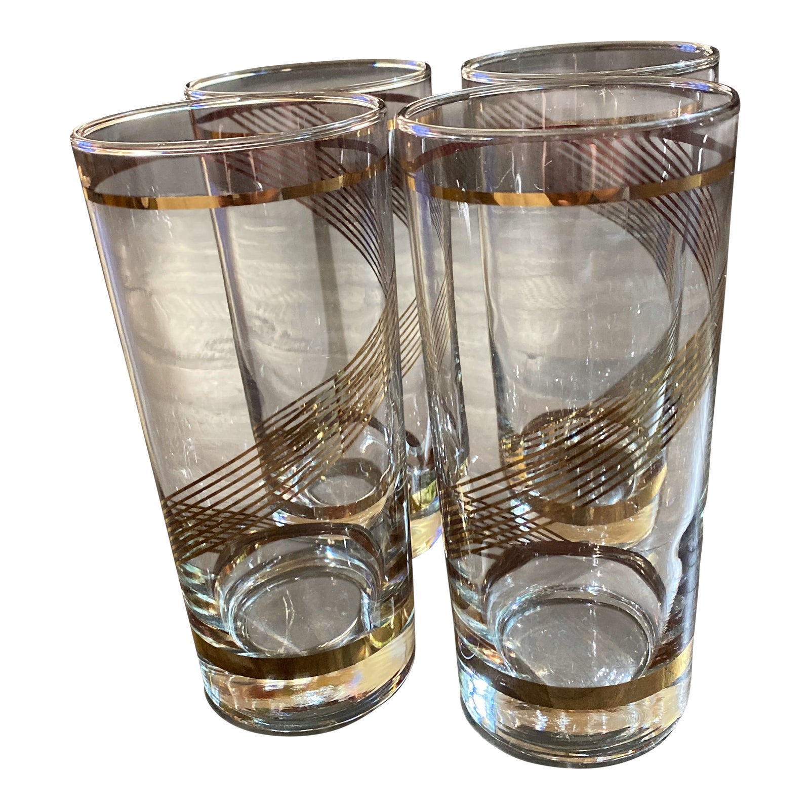 Mid Century Libbey Gold Swirl Dining Water Highball Glasses- Set of 4 ...