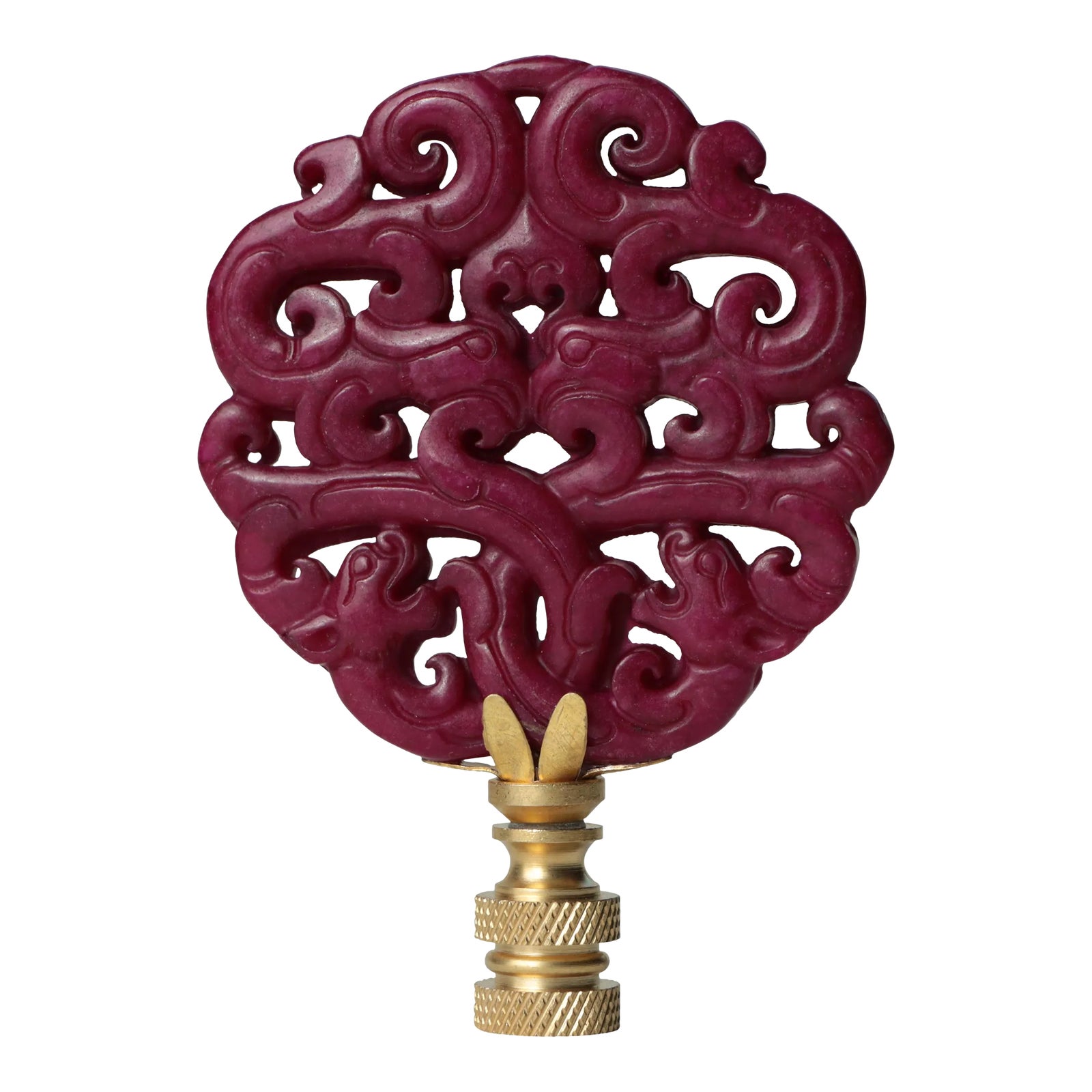 Entwined Dragons Carved Stone Lamp Finial on Brass Hardware | Chairish