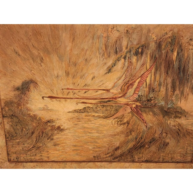 1920's Sam Stoltz Landscape Painting with Flamingos in Flight | Chairish