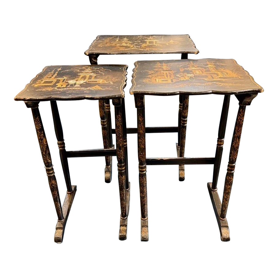 Set of 3 Nesting Tables With Chinoiserie Design | Chairish