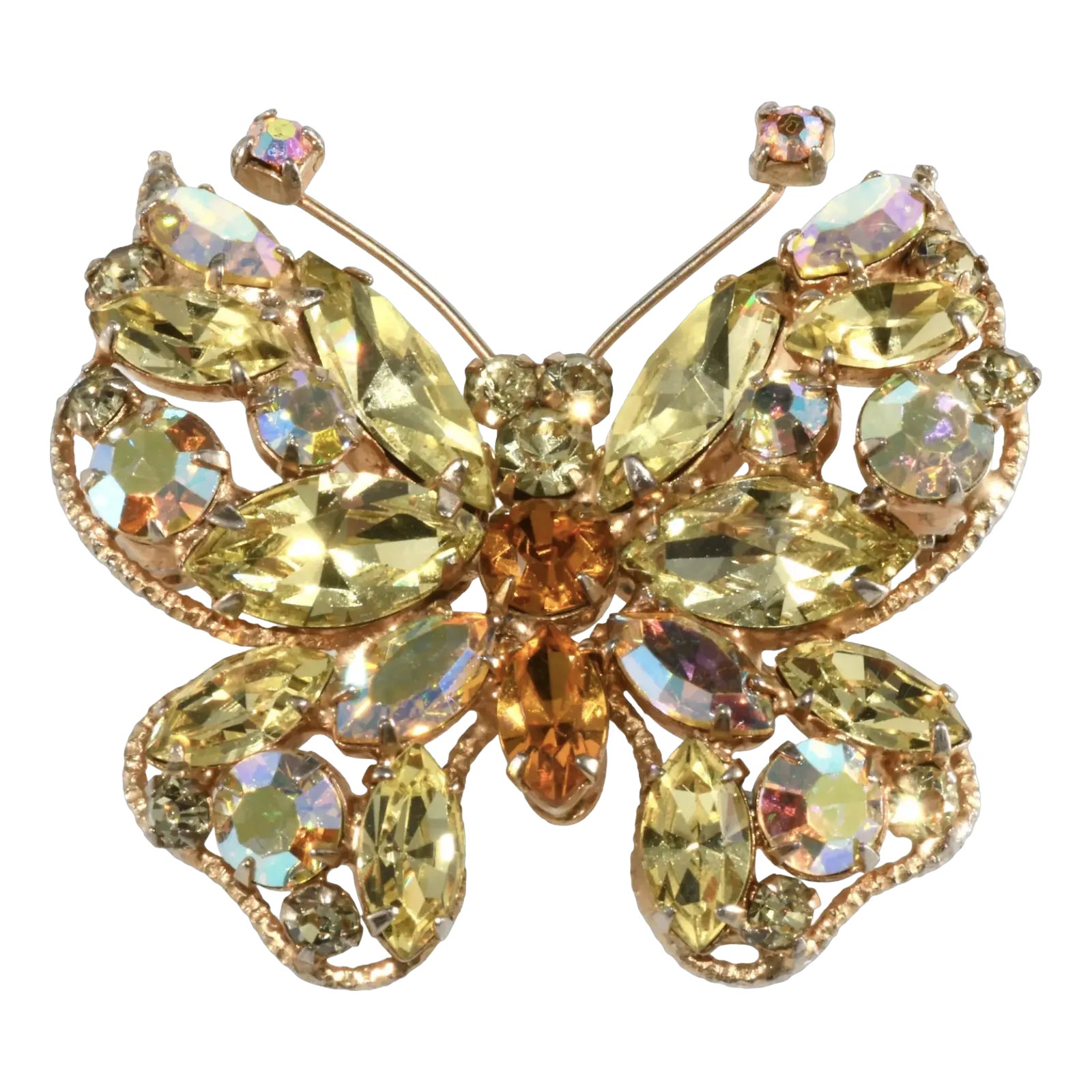 1950s Vintage Regency Butterfly Brooch With Yellow Rhinestones | Chairish