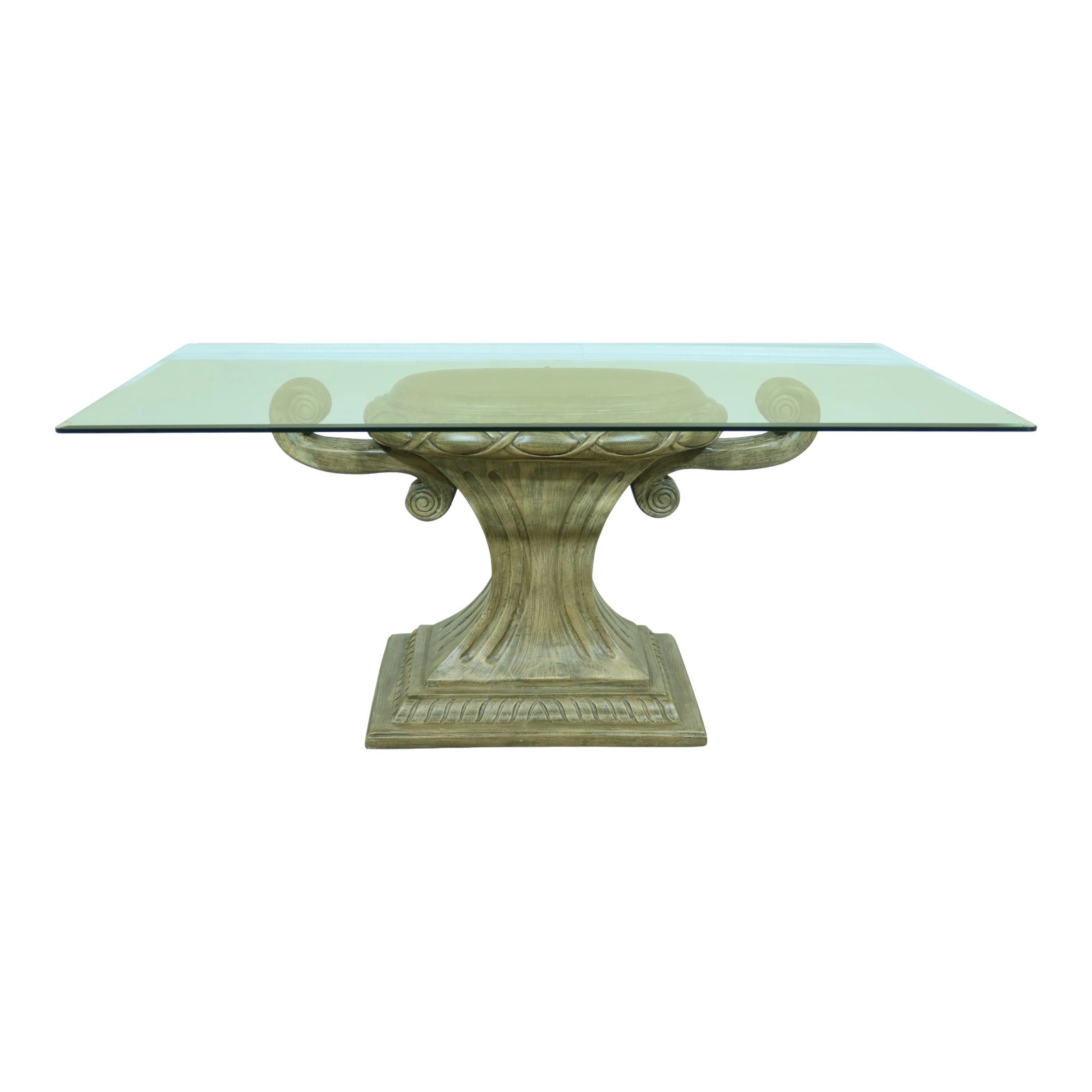 Modern Urn Base Design Beveled Glass Dining Room Table | Chairish
