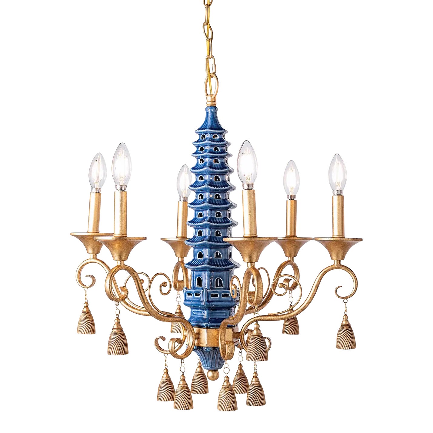 Port 68 x Madcap Cottage Oh Pagoda Tassel Chandelier, Blue | Chairish