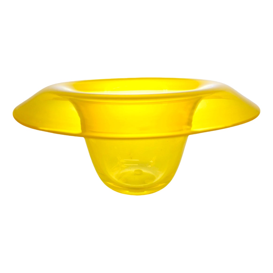 Yellow Art Glass Bowl with Flower Frog Insert from Studio Åhus, Sweden ...