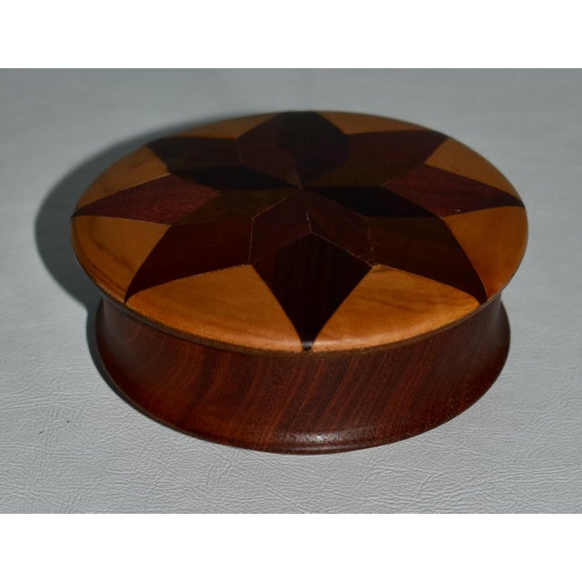 Vintage Star Inlay Round Wood Box | Chairish