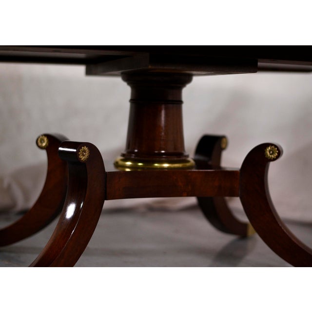 1950s Traditional Banded Mahogany Oval Pedestal Coffee Table by Charak ...