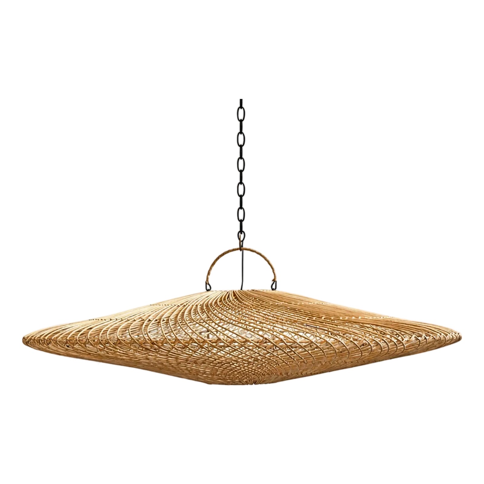 Modern Raw Wicker Discus Pendant Light Large | Chairish