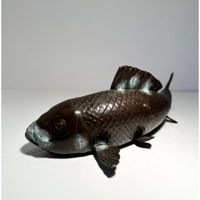 Vintage Bronze Koi Fish Sculpture Dark Brown and Verdigris Patina ...