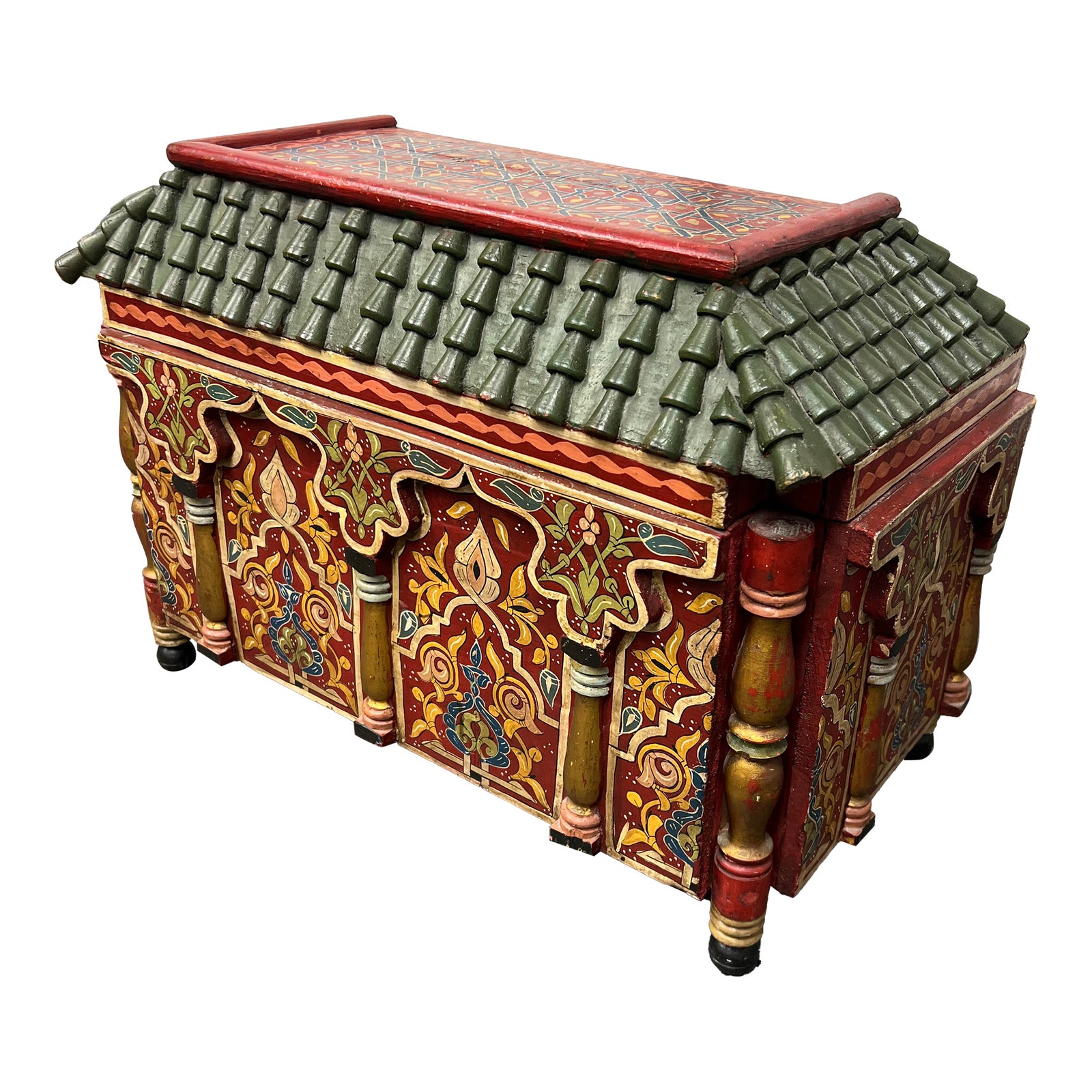 Vintage Hand Paint Decorated Moroccan Dowry Chest | Chairish