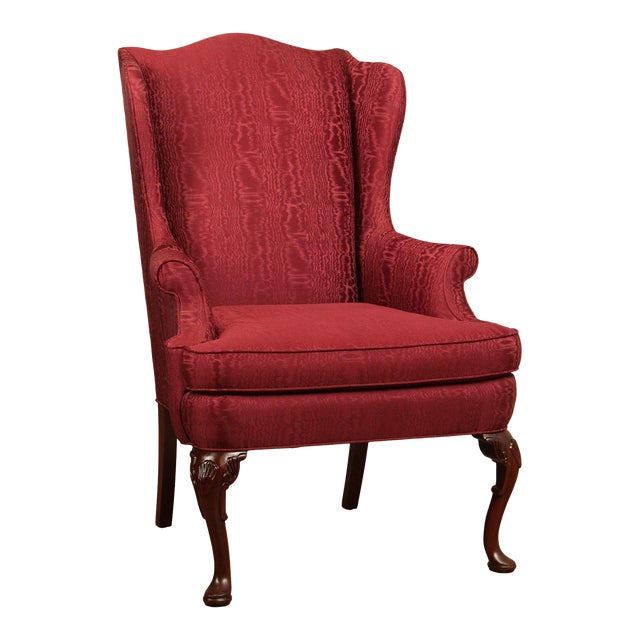 Sherrill Queen Anne Style Mahogany Wing Chair | Chairish