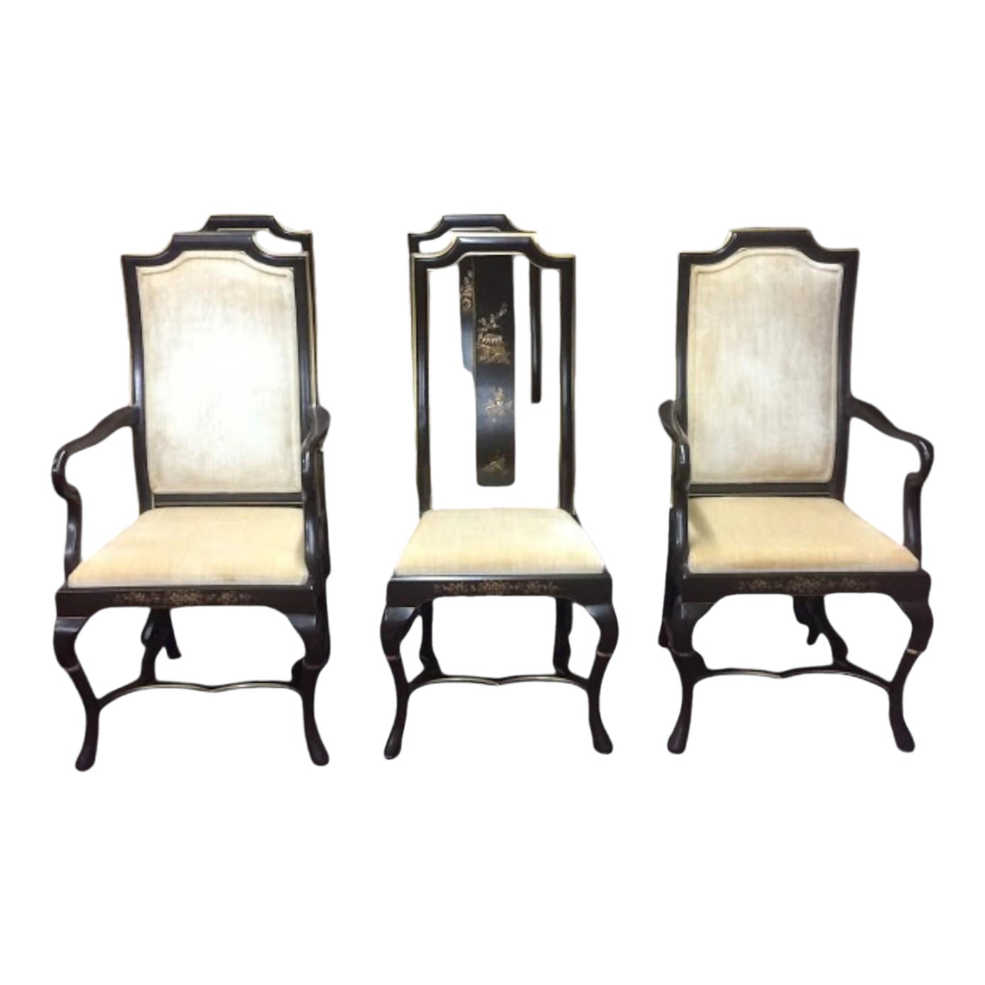 Vintage Chinoiserie Style Chairs, Oriental Style Dining Chairs, Set of ...