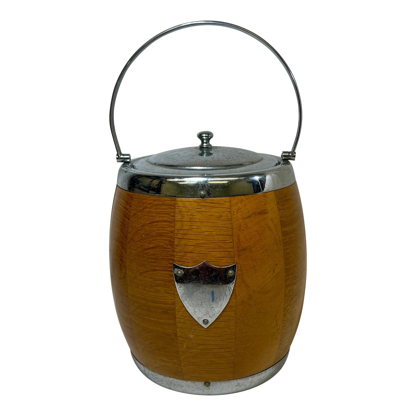 Vintage Light Oak Wood Biscuit Jar/Ice Bucket With Chrome Trim ...