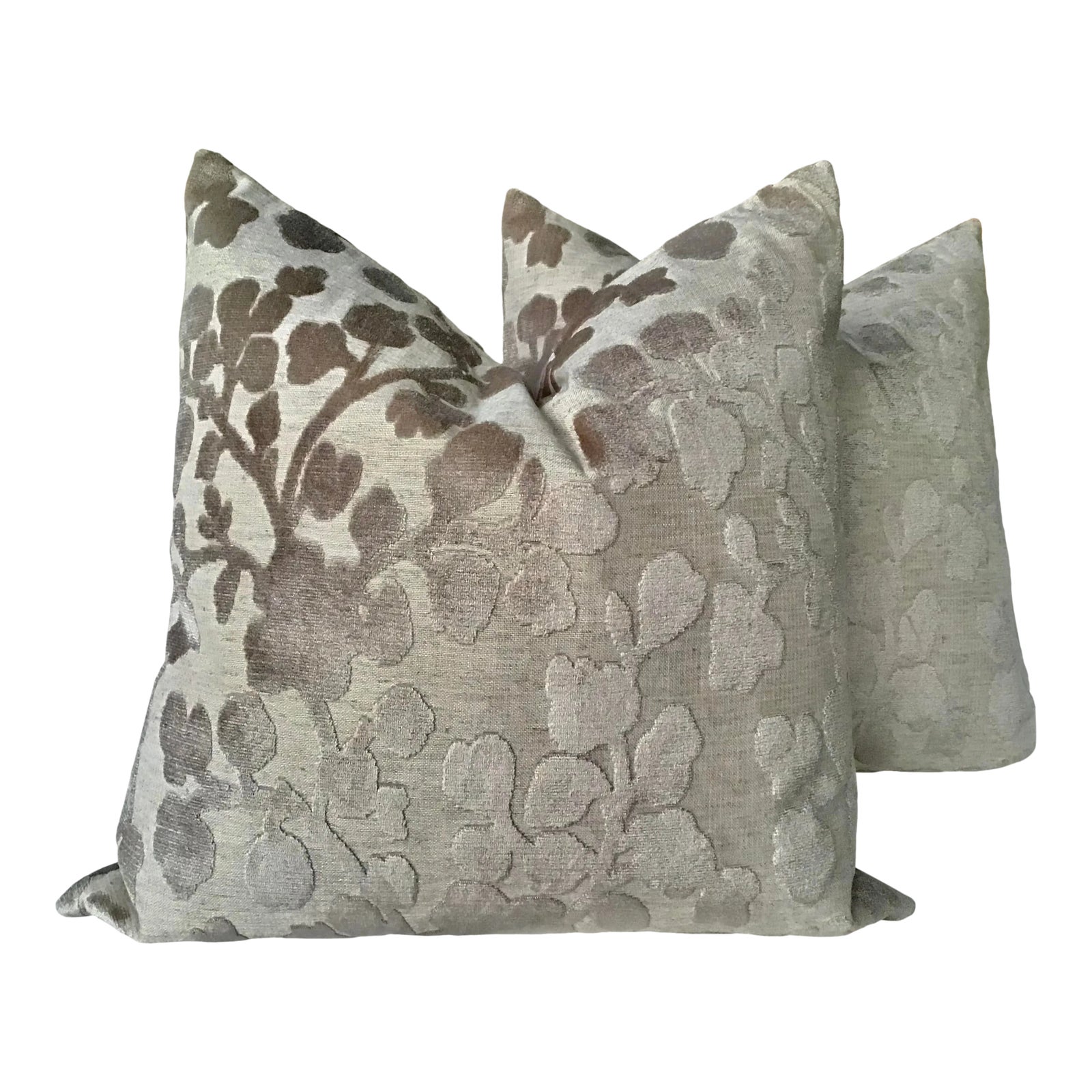 Blossom Raised Velvet Floral in Natural Down Filled Pillows - a Pair ...