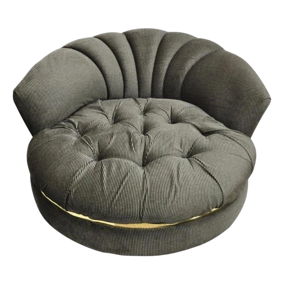 Mid Century Modern Large Milo Baughman Style Round Black Club Lounge ...