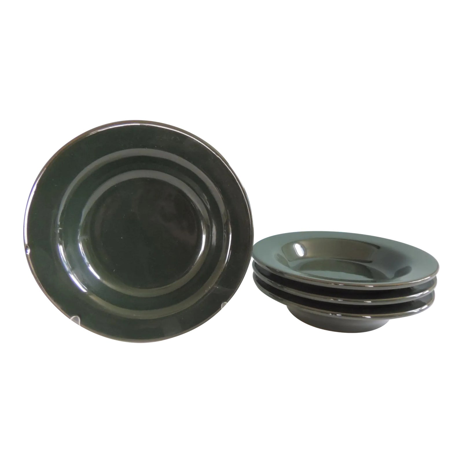 Round Hunter Green Ironstone Soup Plates - Set of 4 | Chairish