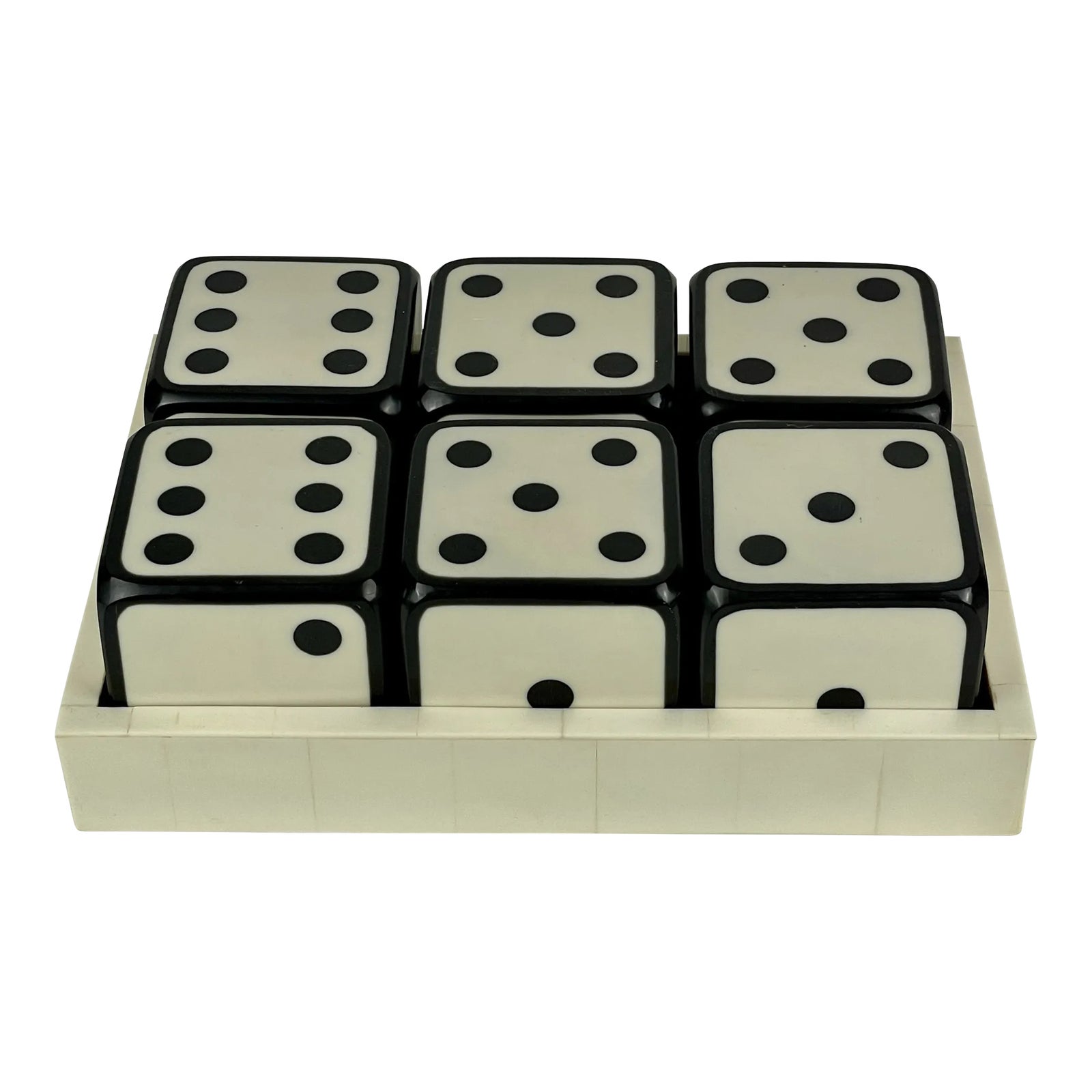 Vintage Large White Enamel Over Wood Dice Set With Tray- 7 Pieces ...