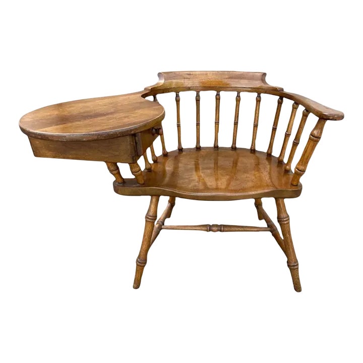 Drexel Windsor Maple and Oak Writing Arm Chair - Vintage Mid 20th ...