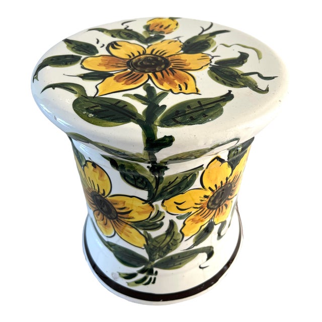 Large Vintage Hand Painted Flower Garden Stool | Chairish