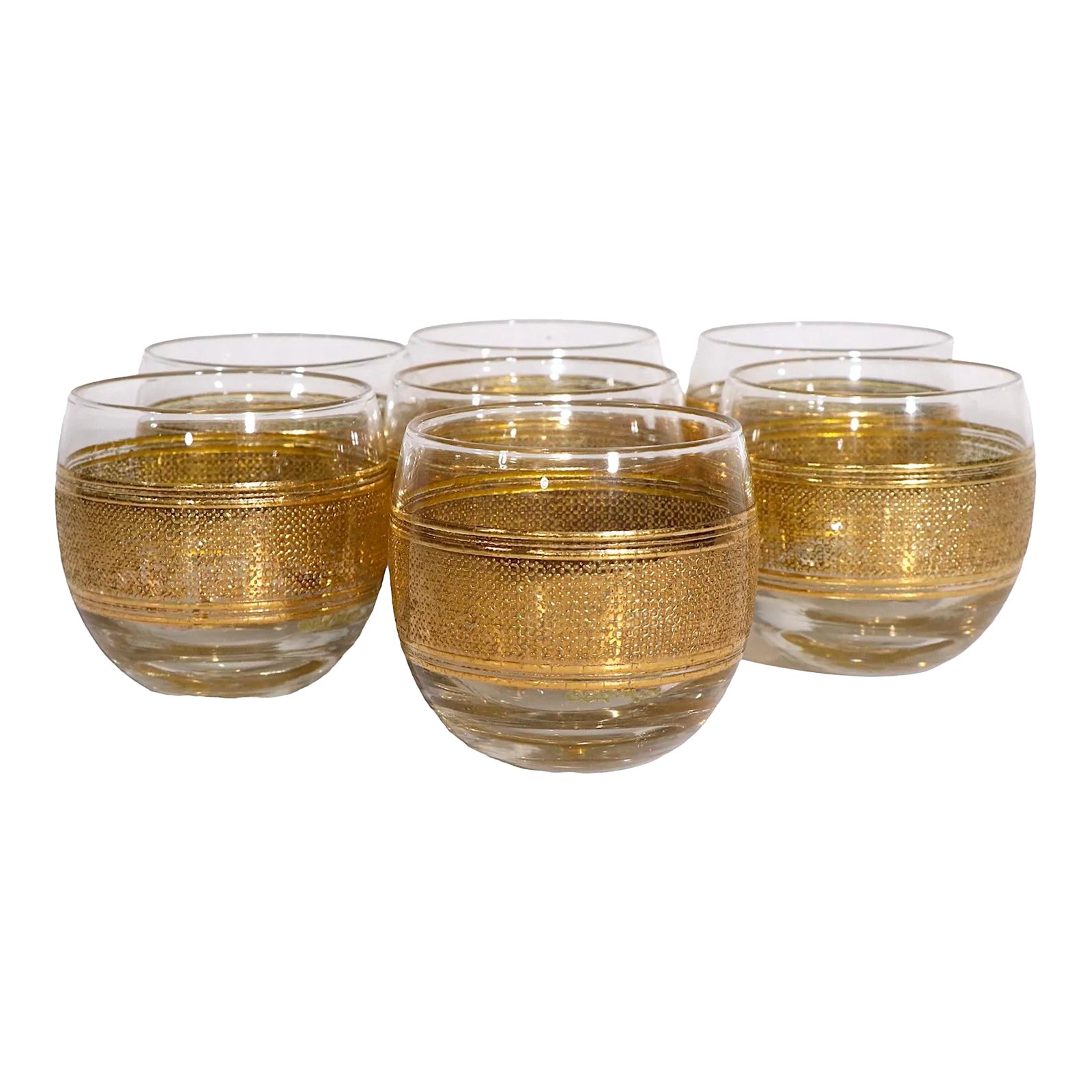 7 Pc. Gold Deposit Roly Poly Whiskey Glasses | Chairish
