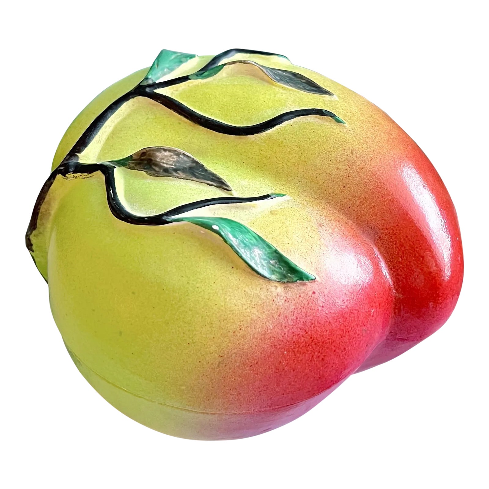 Large Porcelain Asian Altar Temple Fruit Peach Lidded Box | Chairish