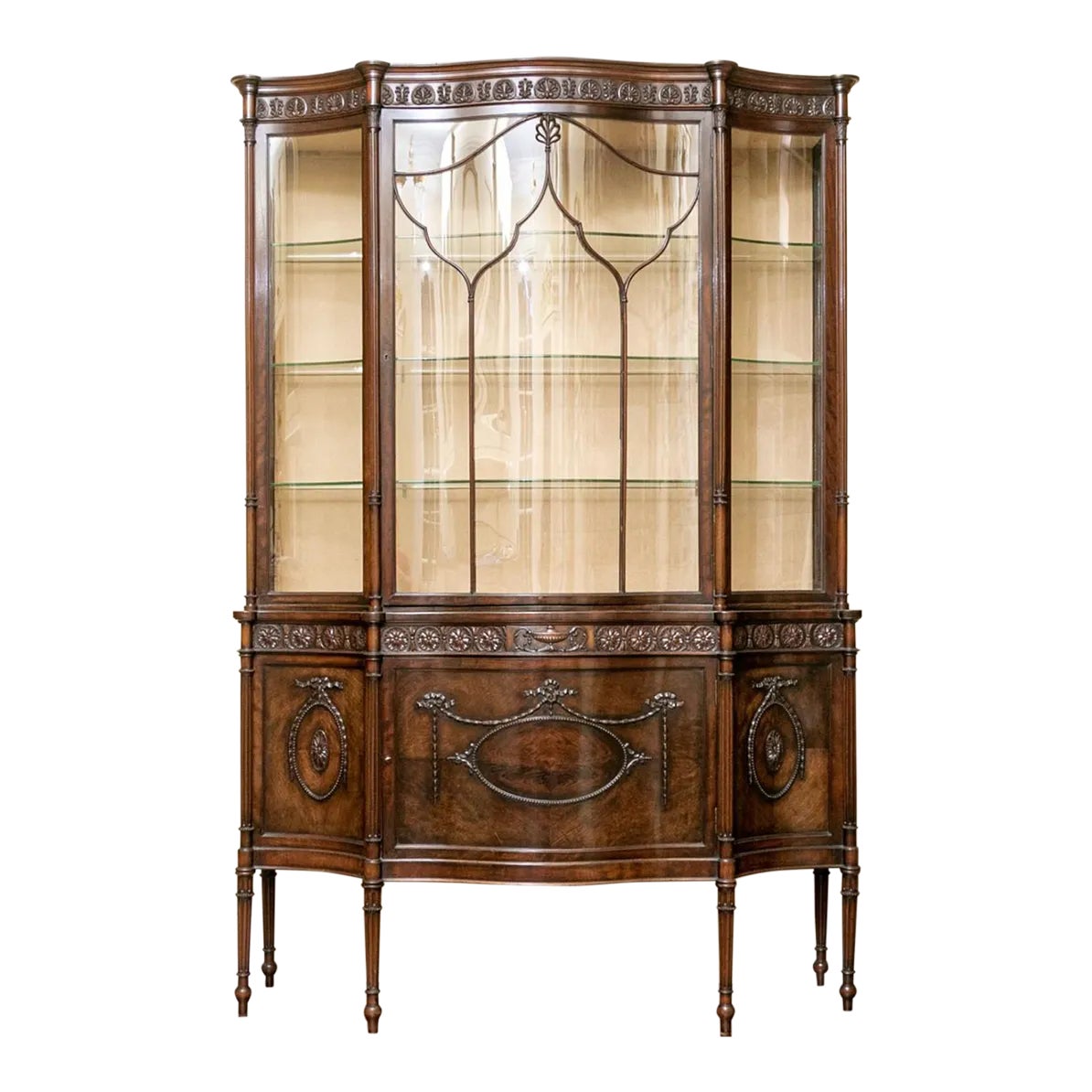 19th Century English Adams Style Vitrine Cabinet With Custom Linen ...