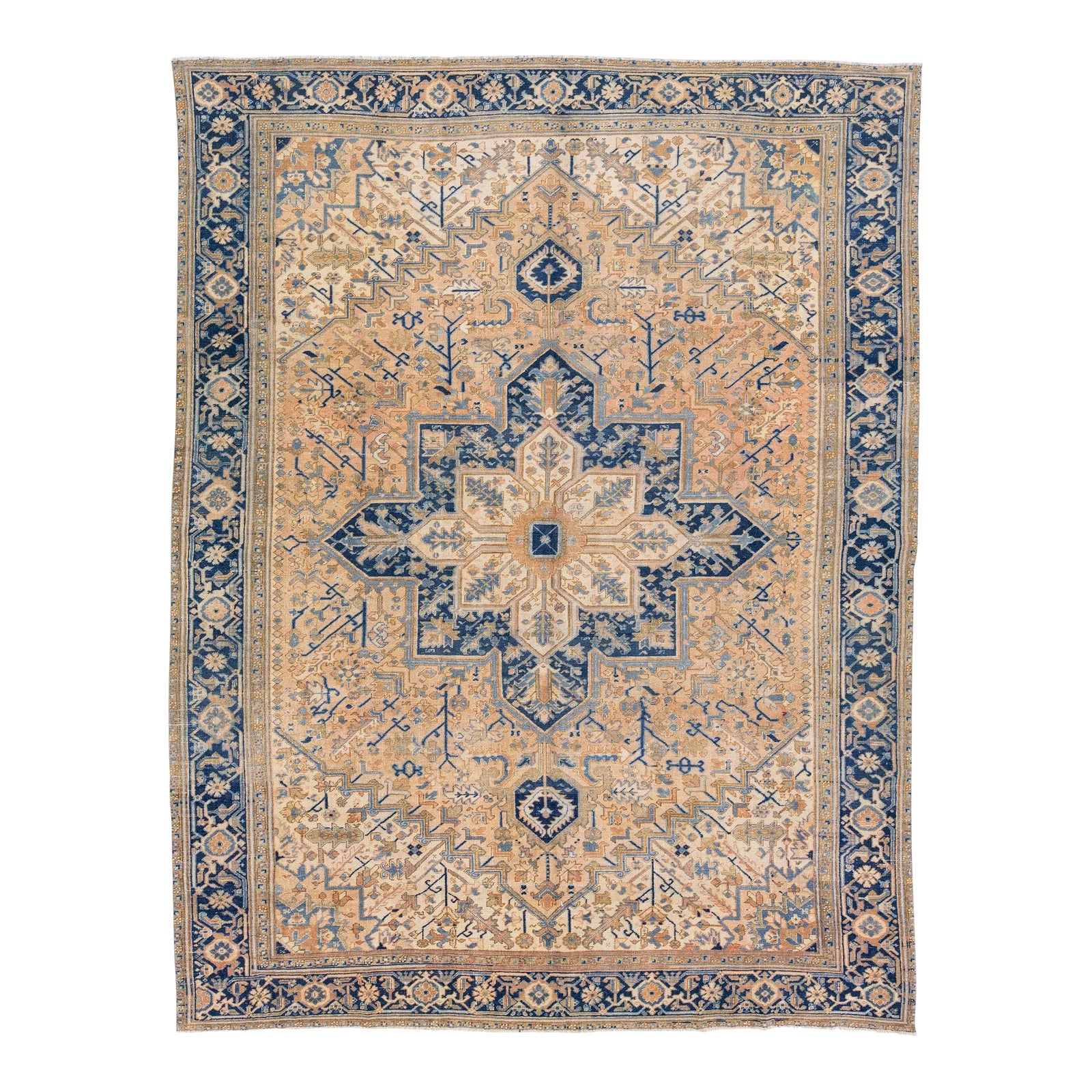 1930s Vintage Handmade Heriz Wool Rug With Medallion Motif in Peach ...