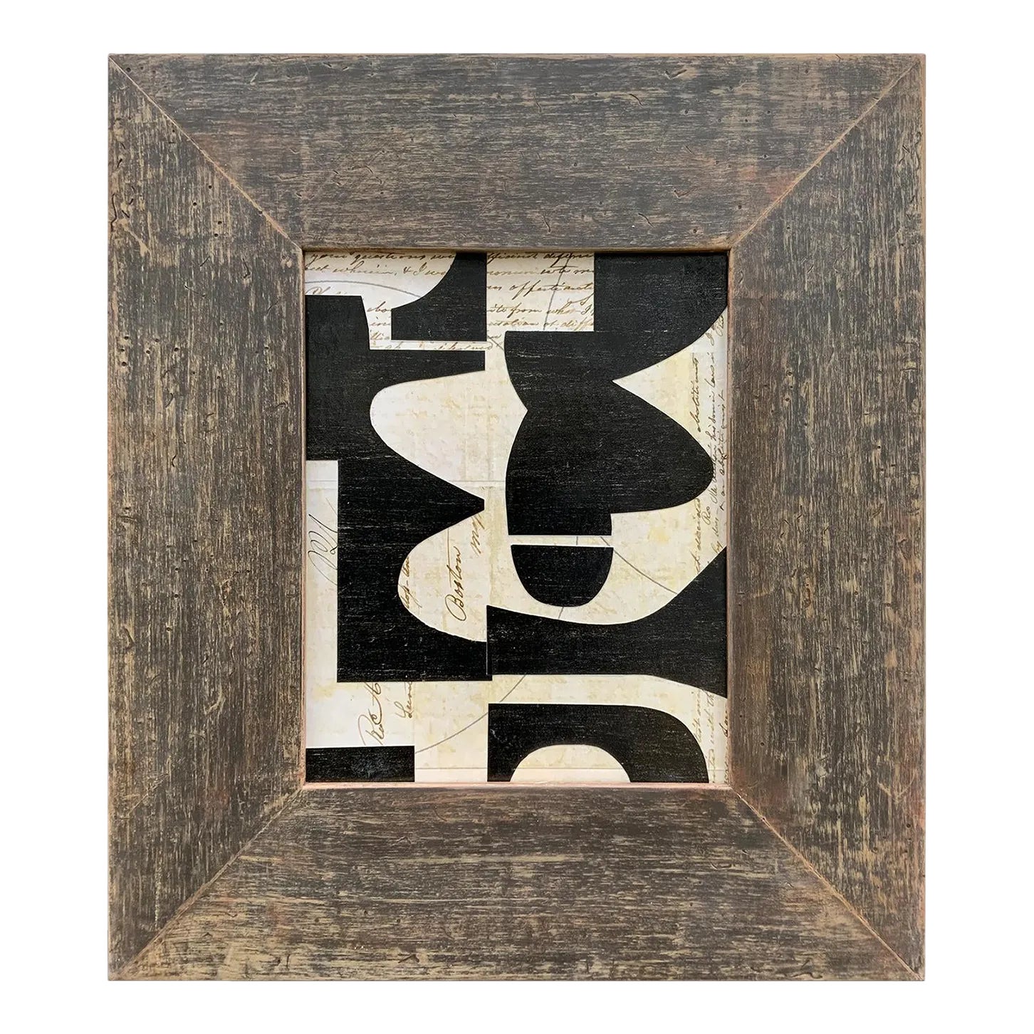 Contemporary Black and White Collage in Vintage Wormwood Frame | Chairish