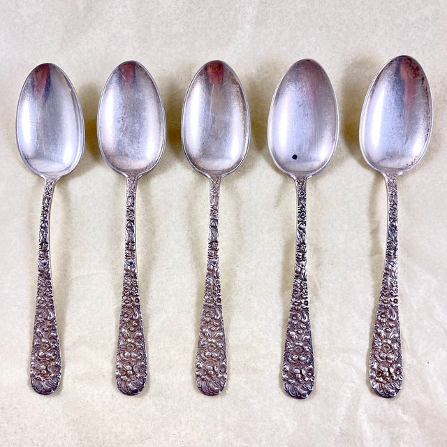 Stieff Rose Pattern Sterling Silver Teaspoons, Set of 5 | Chairish