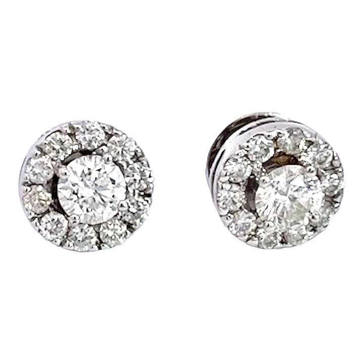 1990s Diamond Stud Earrings With a Diamond Surround 18k, Set of 2 ...