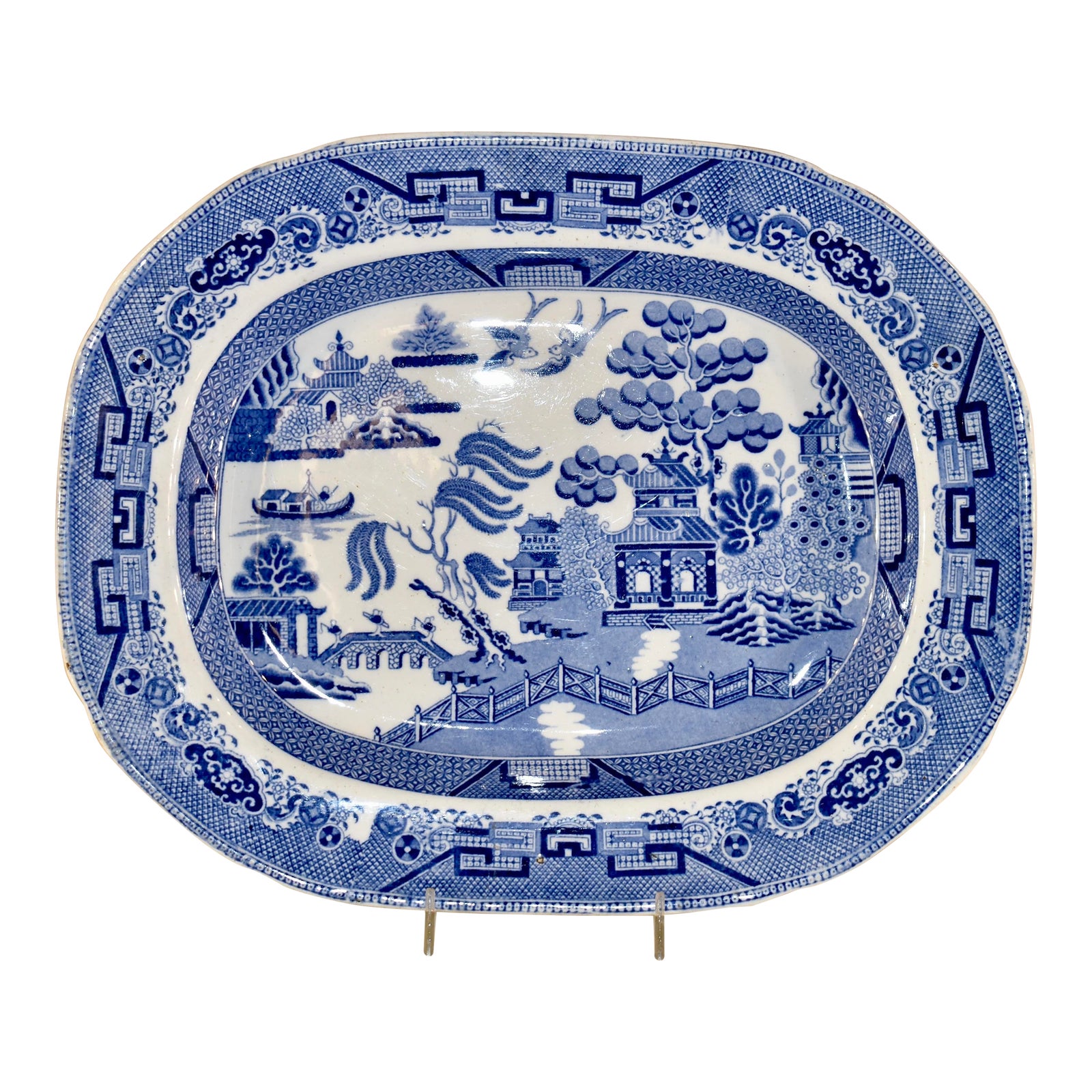 19th Century Blue Willow Platter | Chairish