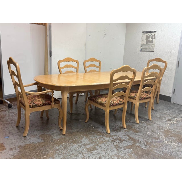 Vintage Ethan Allen French Country Extension Table + Six Dining Chairs ...