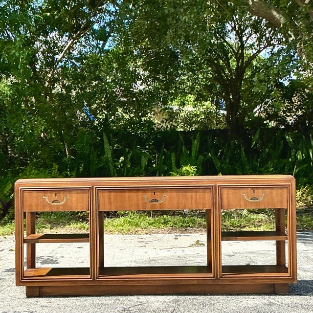 Vintage Boho Drexel Heritage Campaign Console Table | Chairish