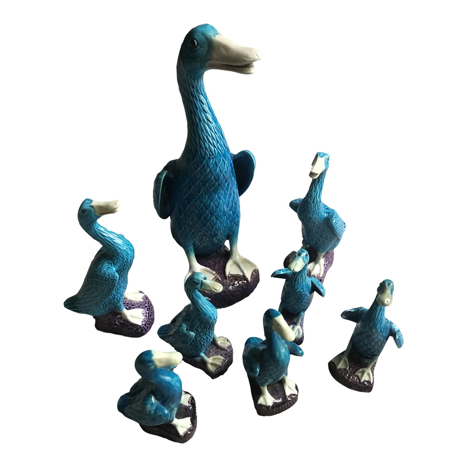 Chinese Porcelain Turquoise Ducks, Set of Eight | Chairish