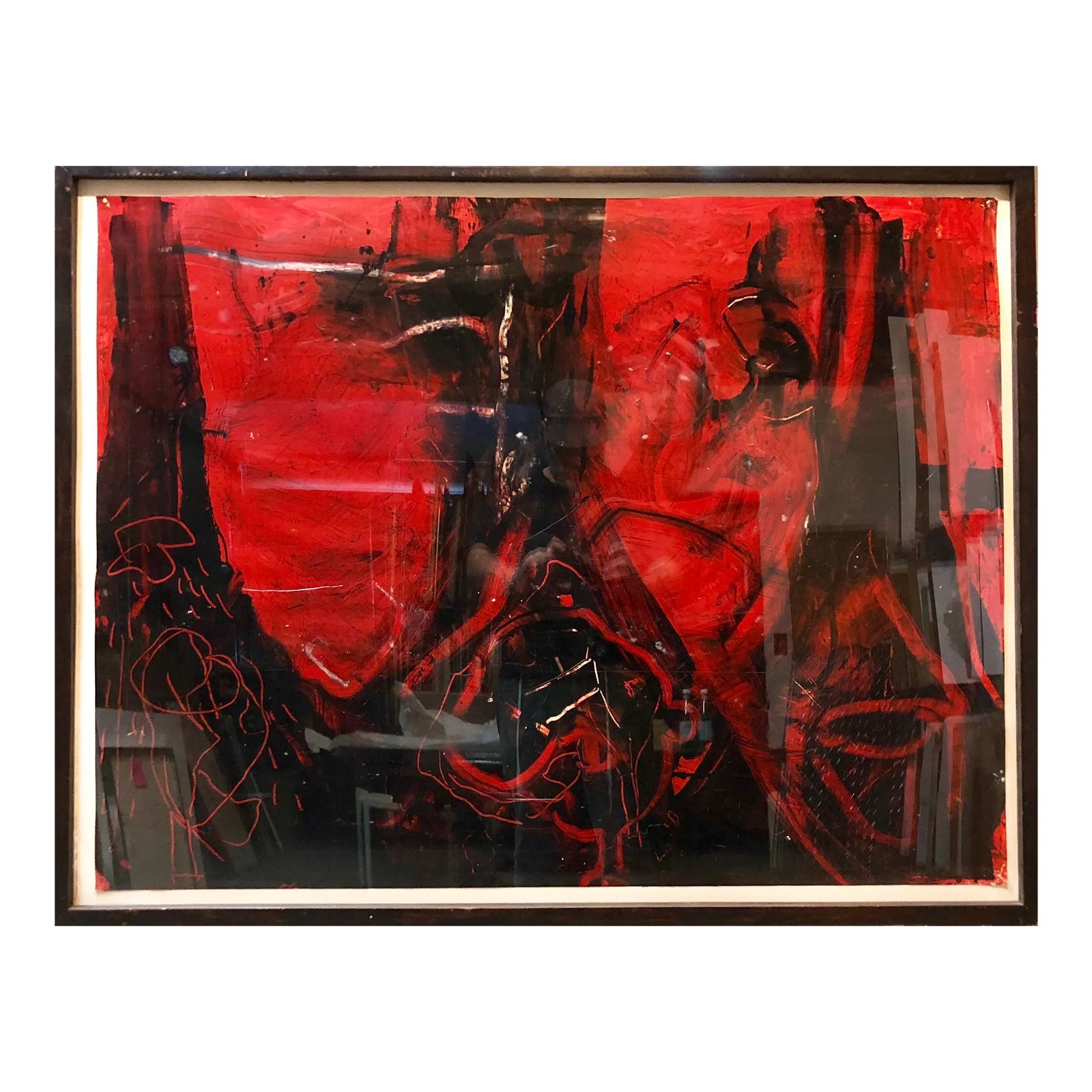 Sam Messer, Large Abstract Expressionist Bold Red Enamel Oil Painting ...