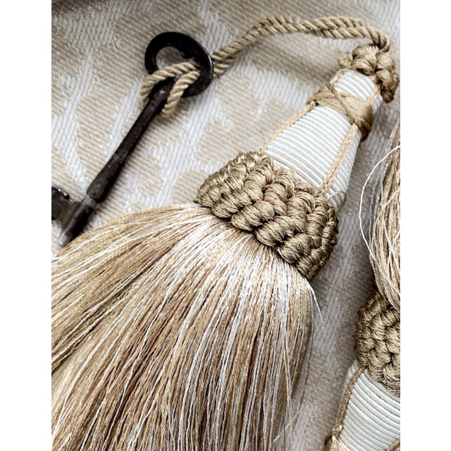 Tan and White Key Tassel With Looped Ruche Trim | Chairish