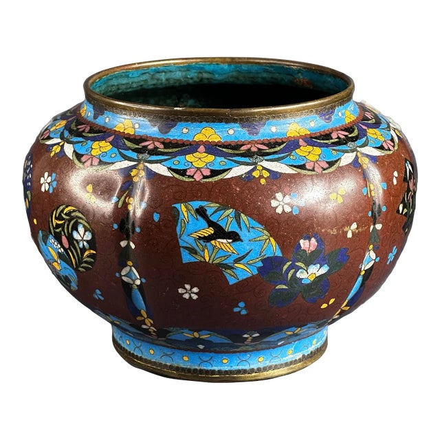 19th Century Antique Japanese Cloisonne Cache-Pot | Chairish