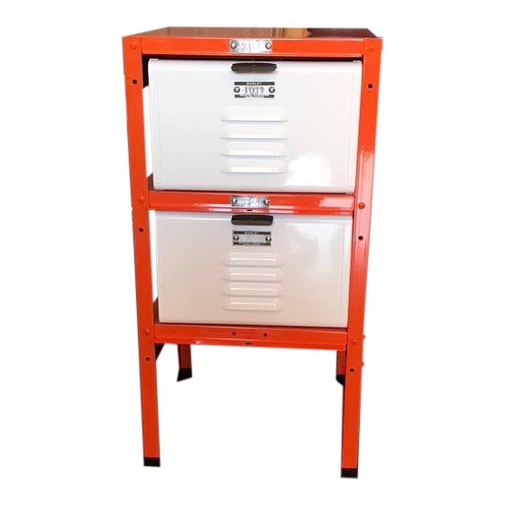 Vintage Steel Basket Locker Nightstand | Chairish