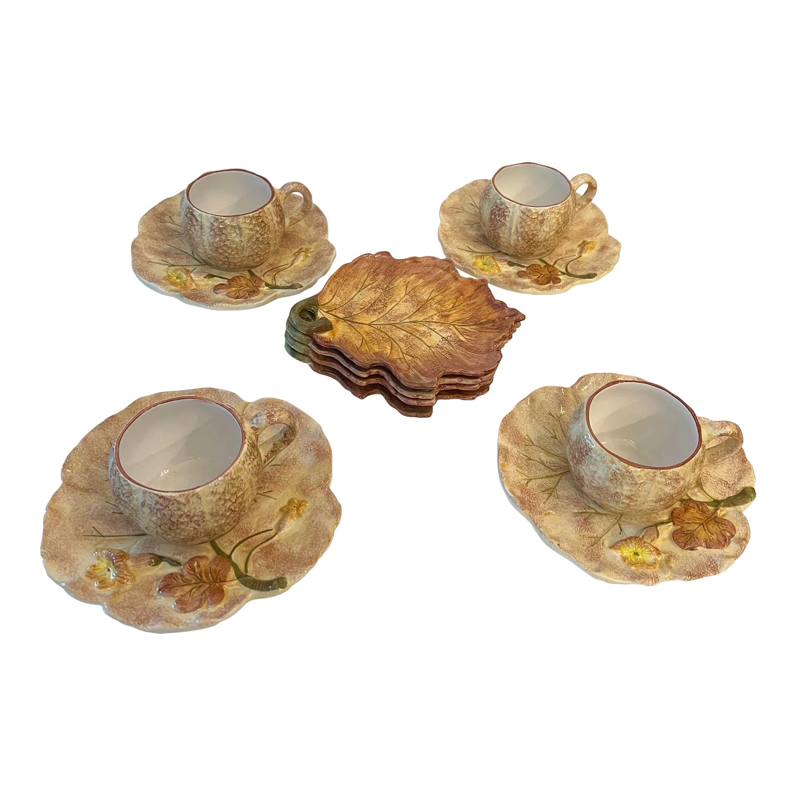 Vintage Fall Leaves Tea & Snack Plates Set- 12 Pieces | Chairish