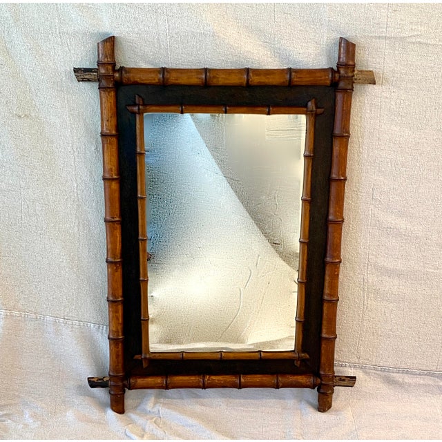 French Antique Double Bamboo Framed Mirror | Chairish